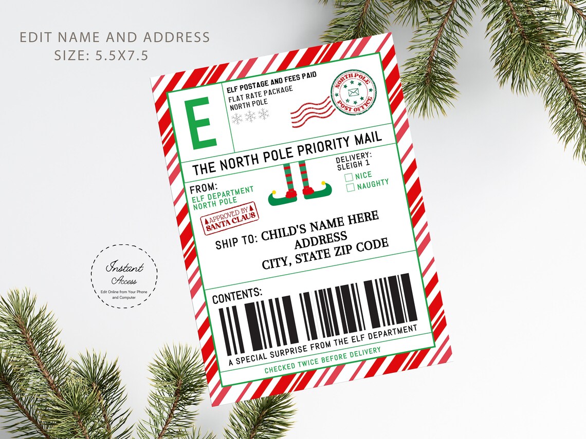 Elf Shipping Label Printable Letter Mail Personalized Corjl - Etsy