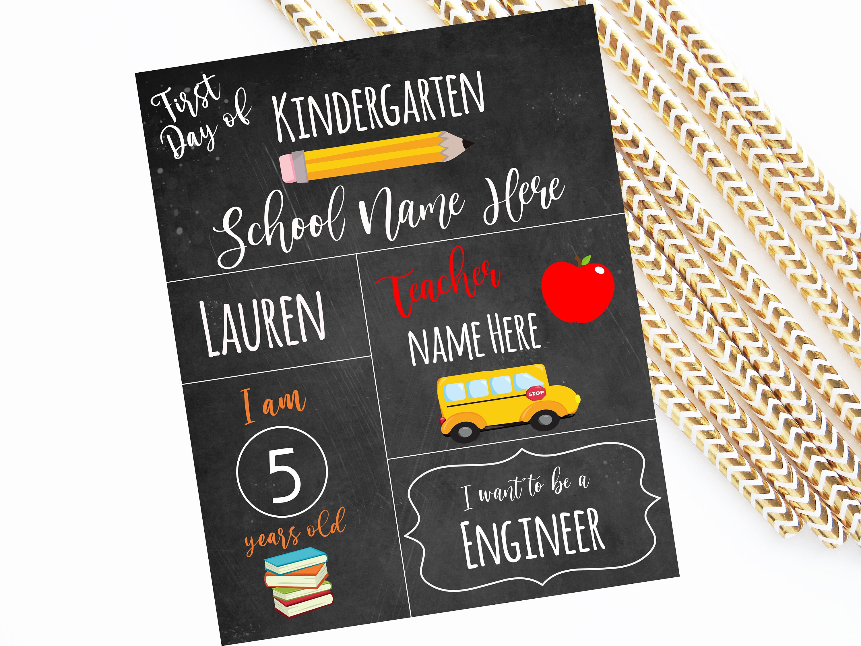 Back to School Chalkboard Kids Printable Sign First Day of | Etsy
