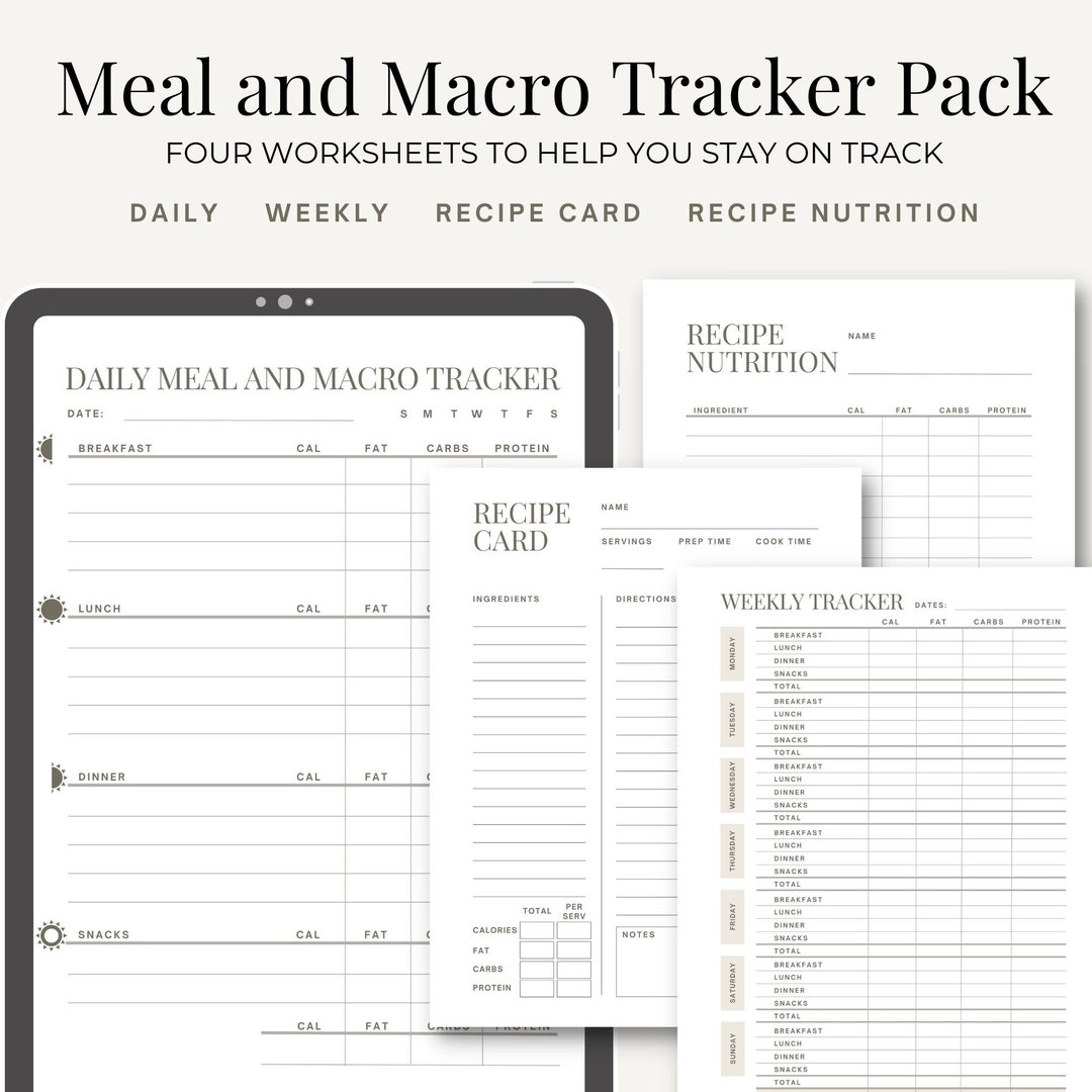 Macro Tracker Meal Planner Pack Digital Download Printable PDF With ...