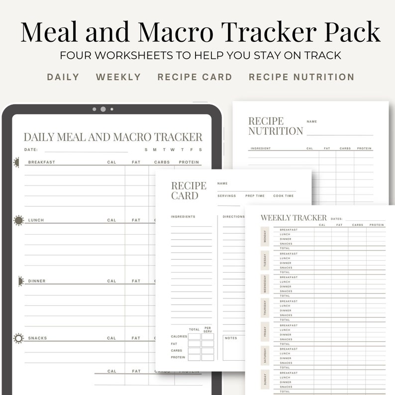 Macro Tracker Meal Planner Pack Digital Download Printable PDF With ...