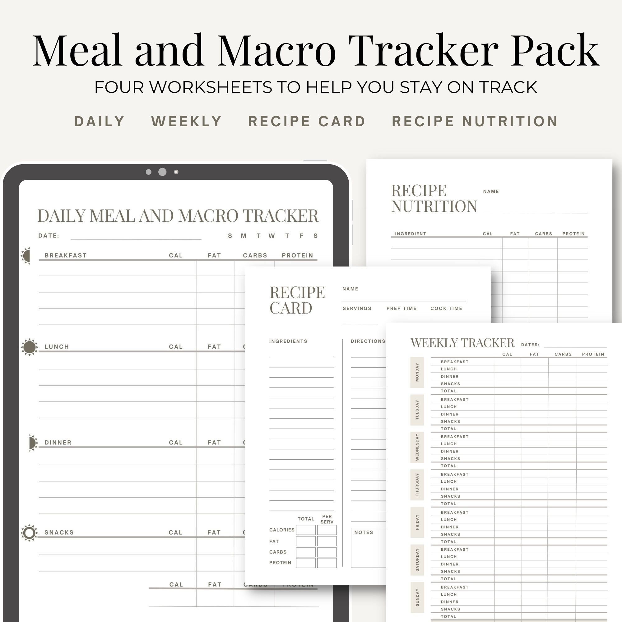 Macro Tracker Meal Planner Pack Digital Download Printable PDF With ...