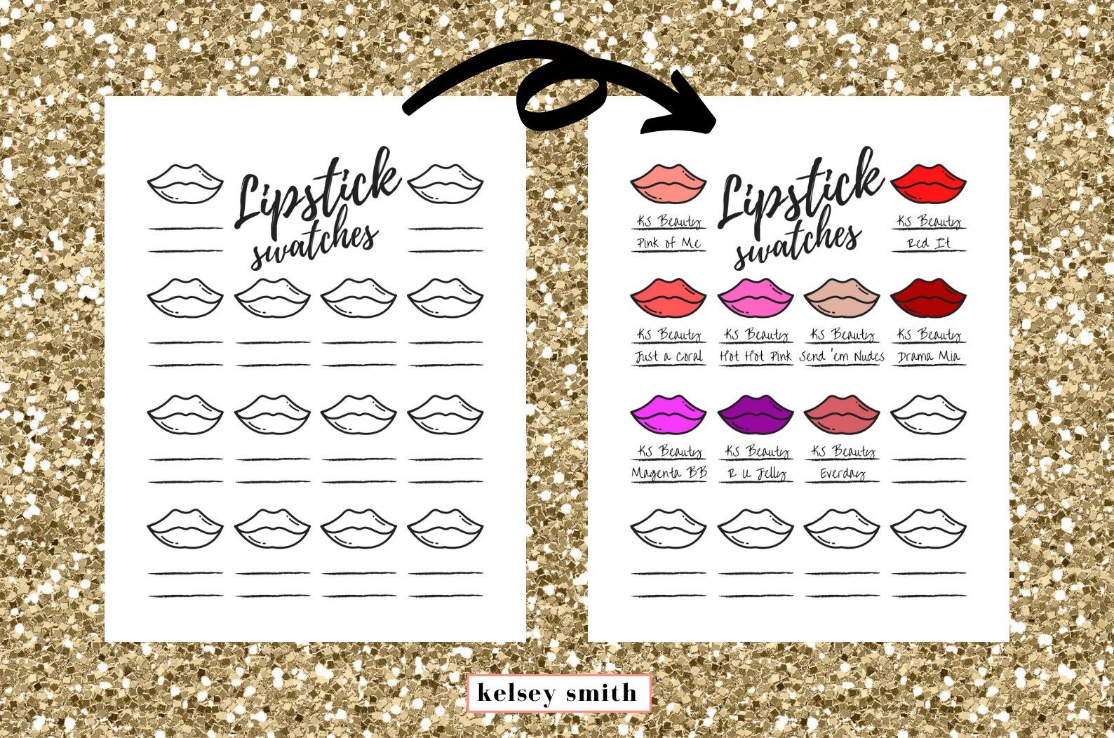 Lipstick Swatches Template Printable Chart 8.5x11 [9 Options] Lipstick ...