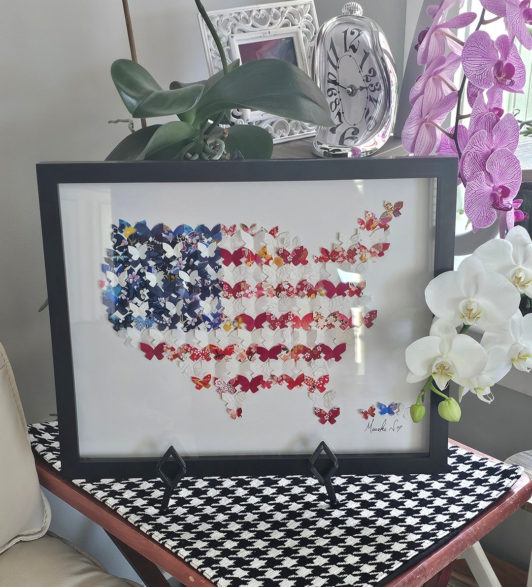 American Flag 3D Butterfly Art, Wall Art, Japanese Washi, American Map ...