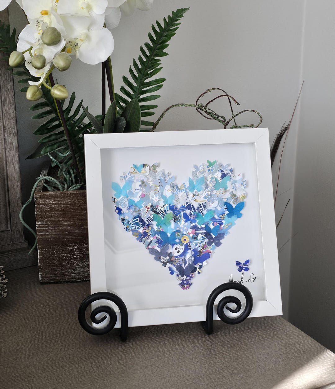 Blue Butterfly Heart Art: Yuzen Washi Origami Paper, Framed - Etsy