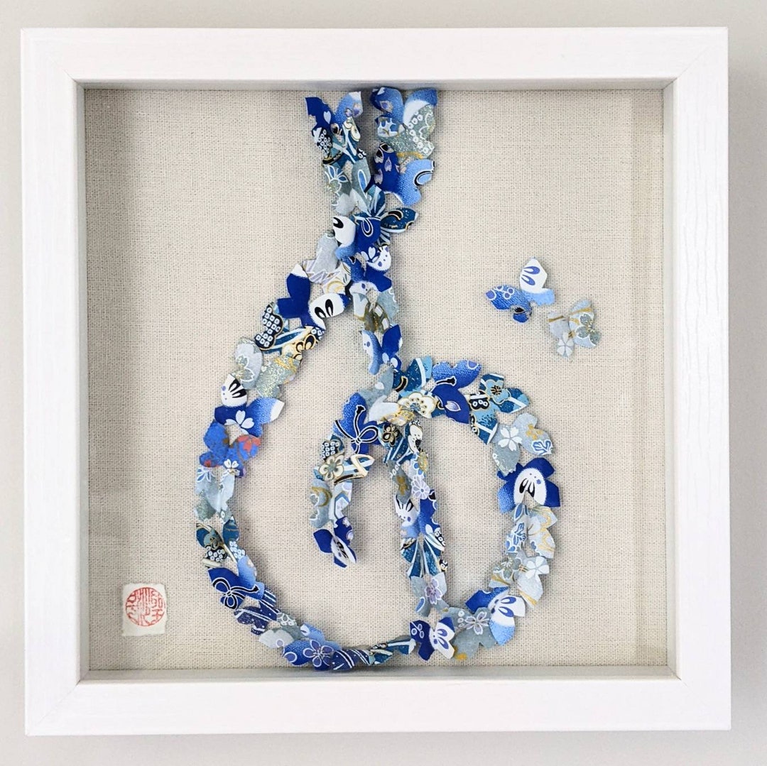 Treble Clef Butterfly Art, Wall Art, Blue, Japanese Washi Art ,origami ...