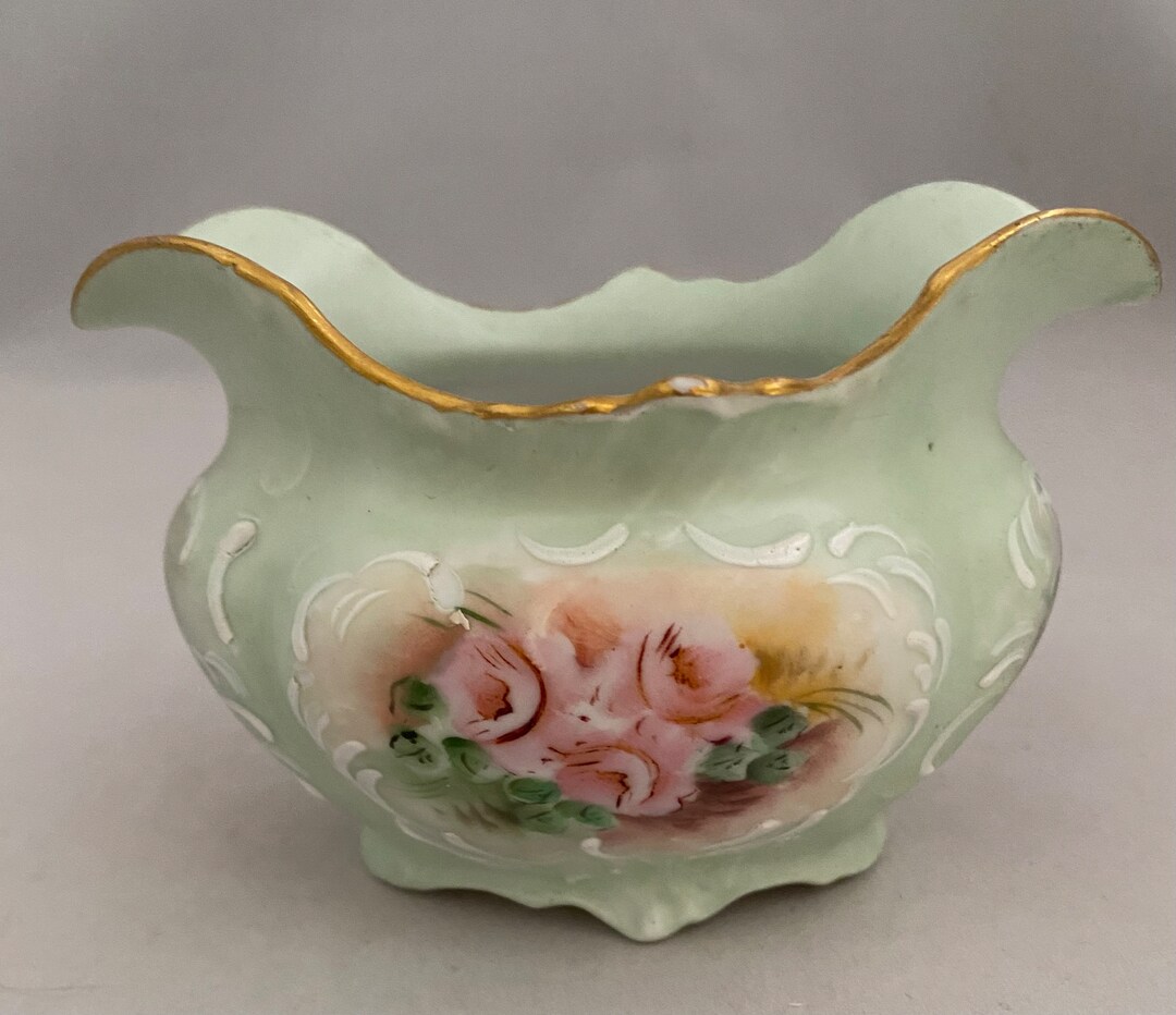 Victorian Mint Green With Pink Roses and Gold Trim Dish Small Candy ...