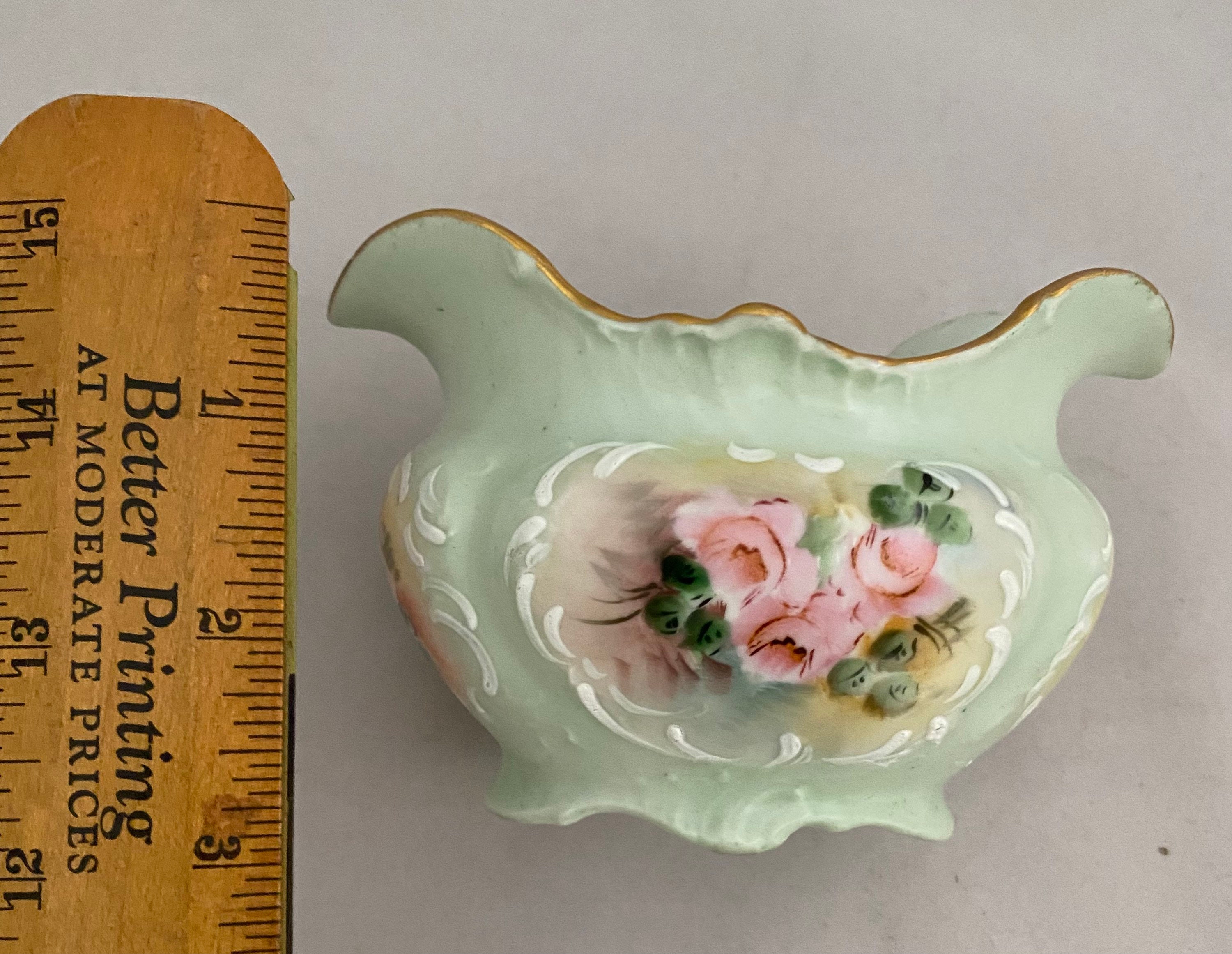 Victorian Mint Green With Pink Roses and Gold Trim Dish Small Candy ...