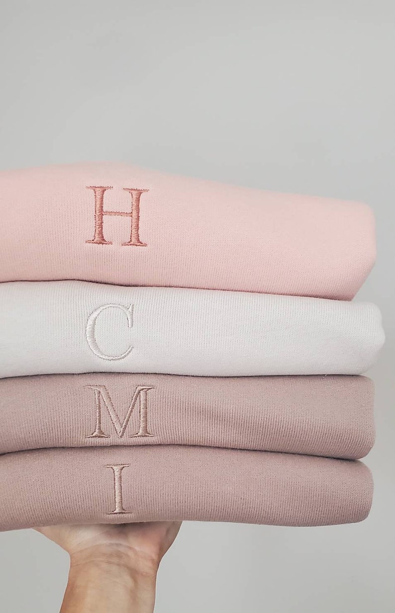 Neutral Embroidered Sweatshirt Simple Monogram Initial - Etsy