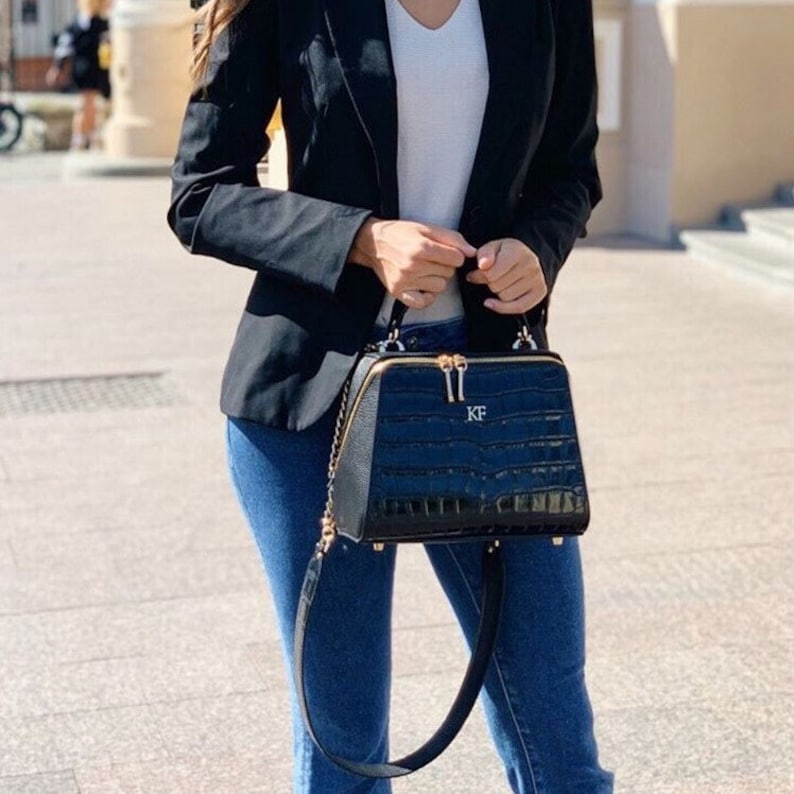 Leather Top Handle Bag Black Leather Handbag Top Handle - Etsy