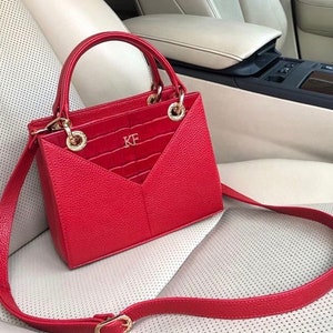 Leather Top Handle Bag Red Leather Handbag Top Handle | Etsy