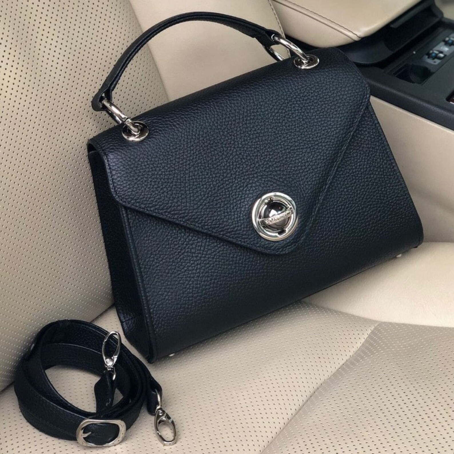 Leather Top Handle Bag Black Leather Handbag Top Handle | Etsy