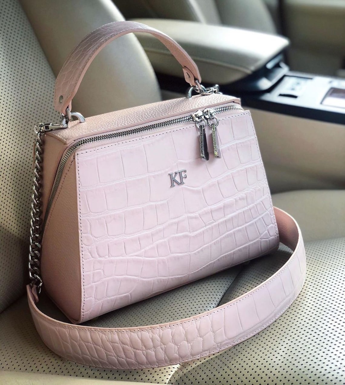 Leather Top Handle Bag Light Pink Leather Handbag Top Handle | Etsy