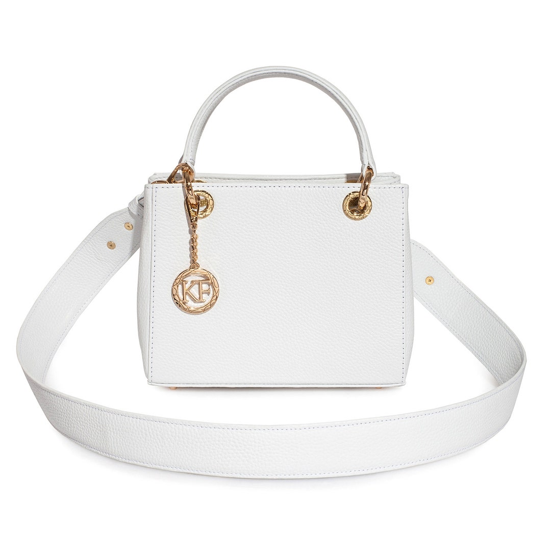 Leather Top Handle Bag, White Leather Handbag Top Handle, Women's ...