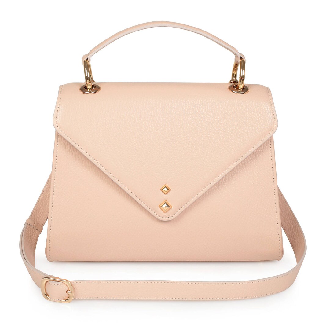 Leather Top Handle Bag, Beige Leather Handbag Top Handle, Women's ...