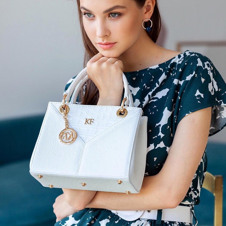 Leather Top Handle Bag White Leather Handbag Top Handle - Etsy