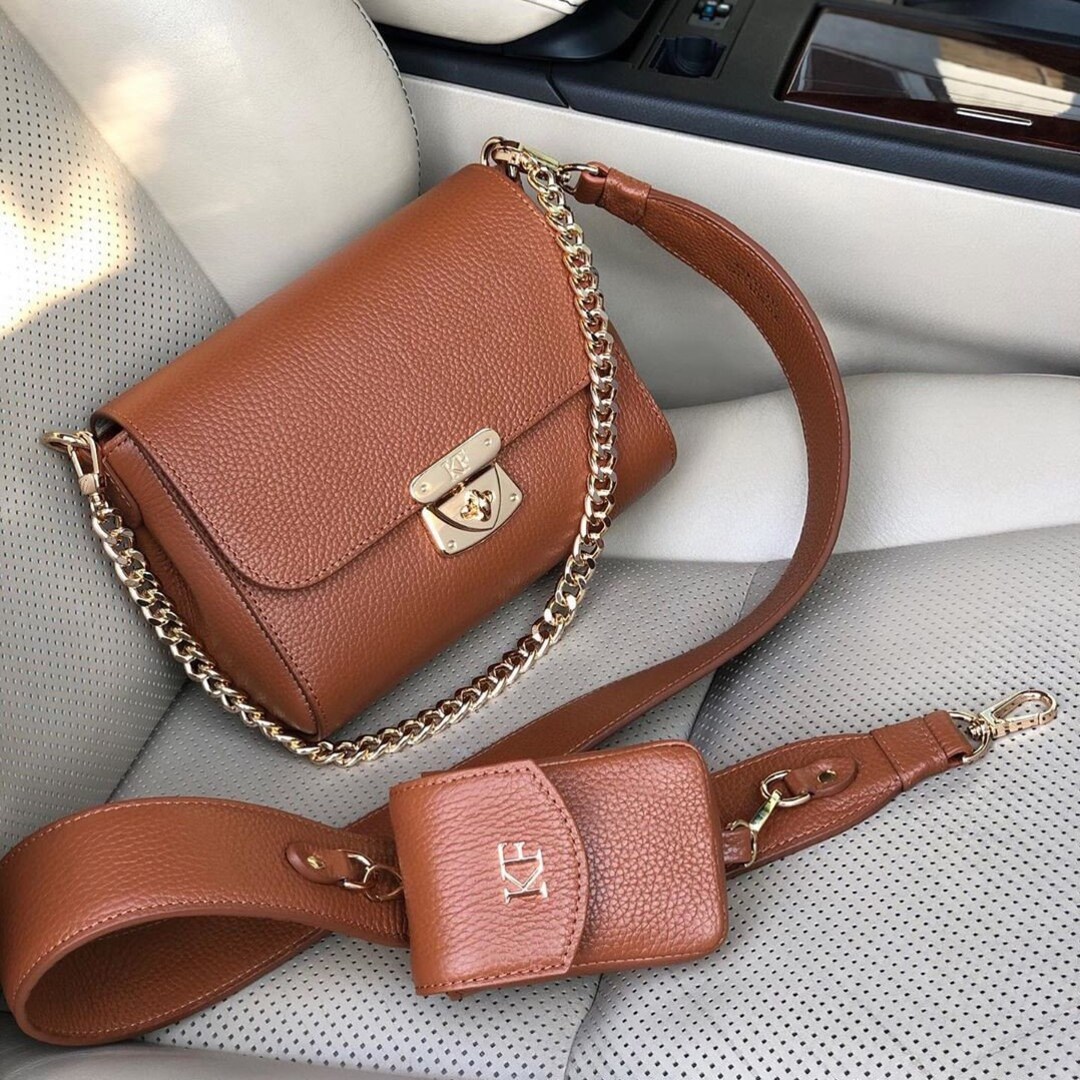 Leather Cross Body Bag, Ginger Leather Shoulder Bag, Women's Leather ...