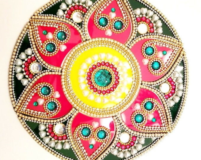 Kundan Art Kundan Rangoli Red and Green Acrylic Rangoli 13 Pieces - Etsy