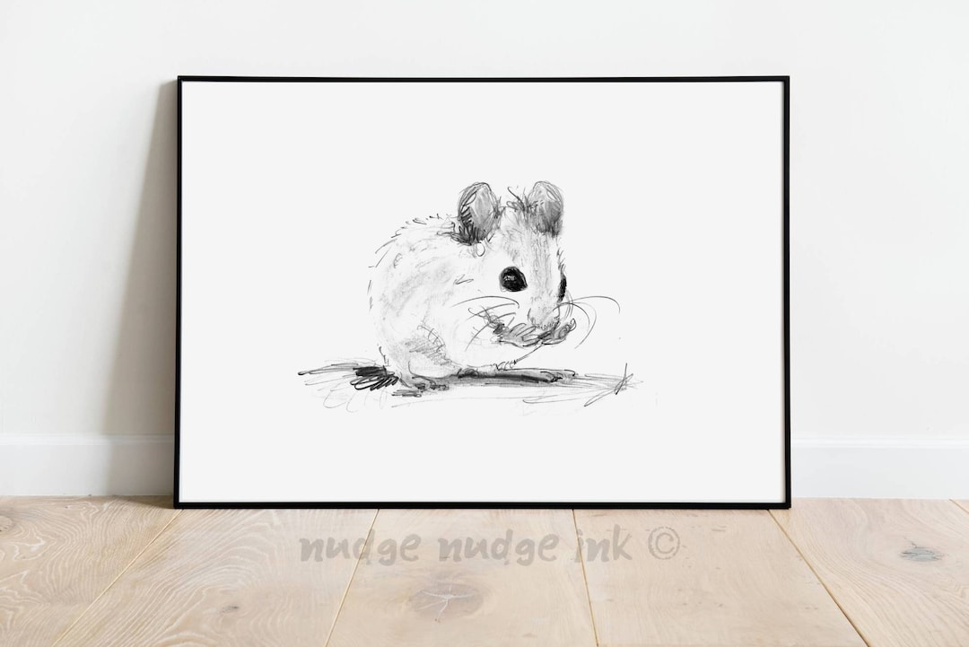 Mouse Art Print- Mouse Pencil Sketch Drawing- Mouse Gifts- Minimalist ...