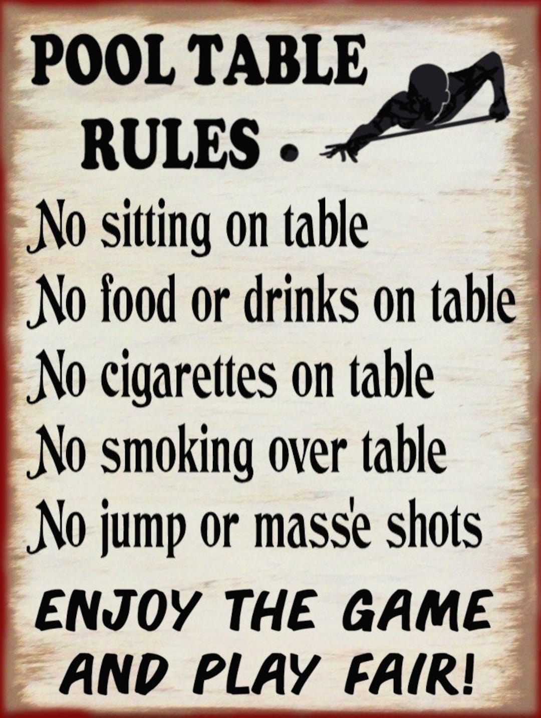 Pool Table Rules Bartender Billiards Pool Bar Pub Canvas Sign Home ...