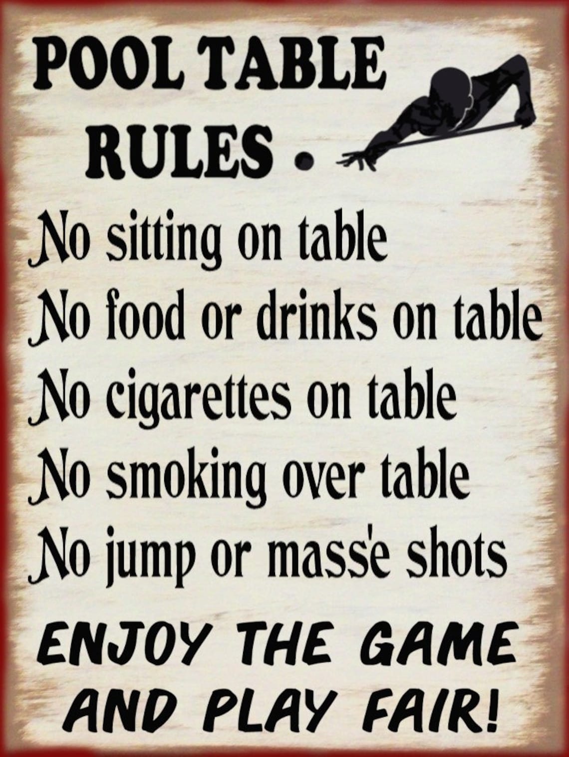 Pool Table Rules Bartender Billiards Pool Bar Pub Canvas Sign - Etsy