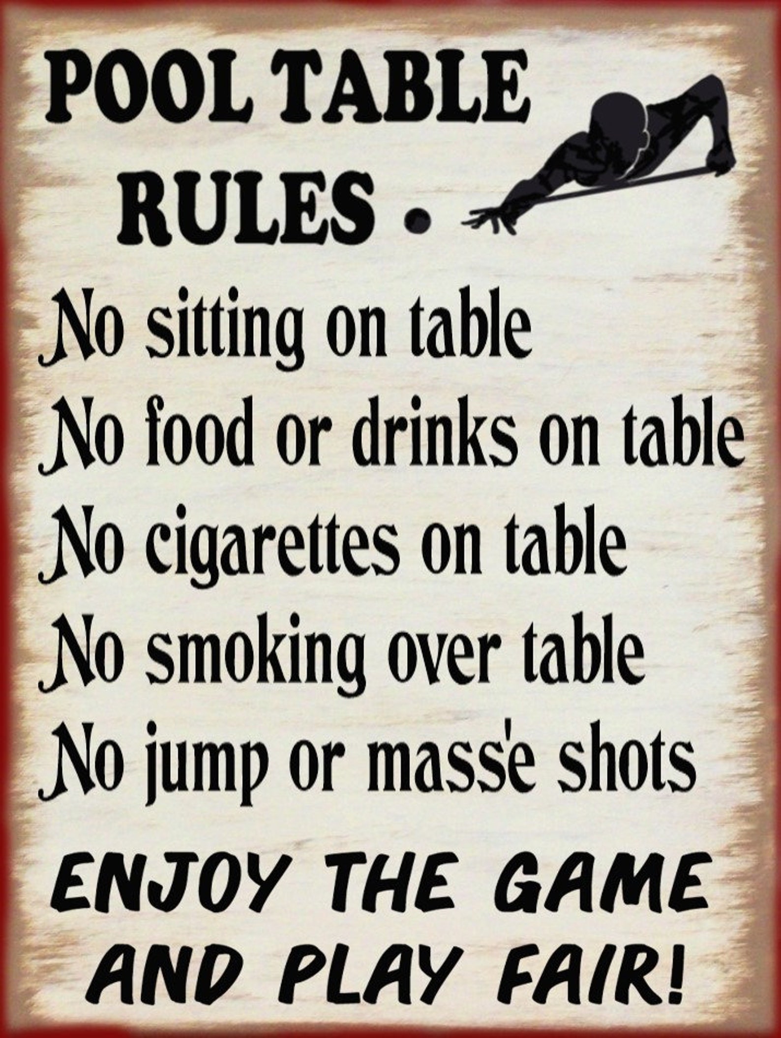 Pool Table Rules Bartender Billiards Pool Bar Pub Canvas Sign Home ...