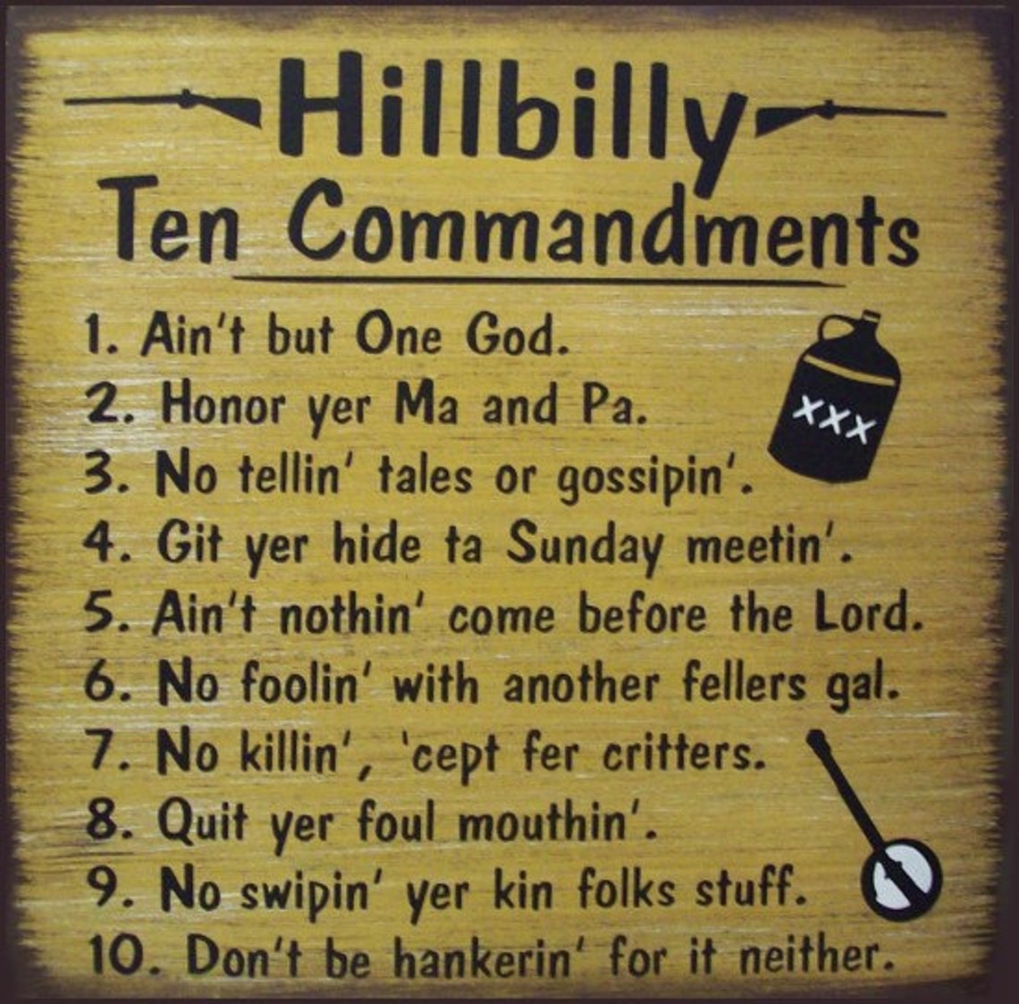 Hillibilly 10 Commandments Primitive Rustic Country Canvas Sign Home ...