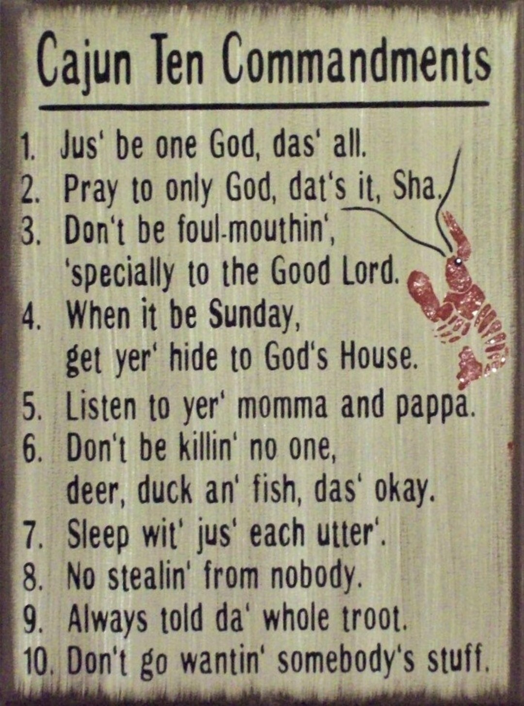 Cajun 10 Commandments Primitive Rustic Country Flat Canvas Panel Sign ...