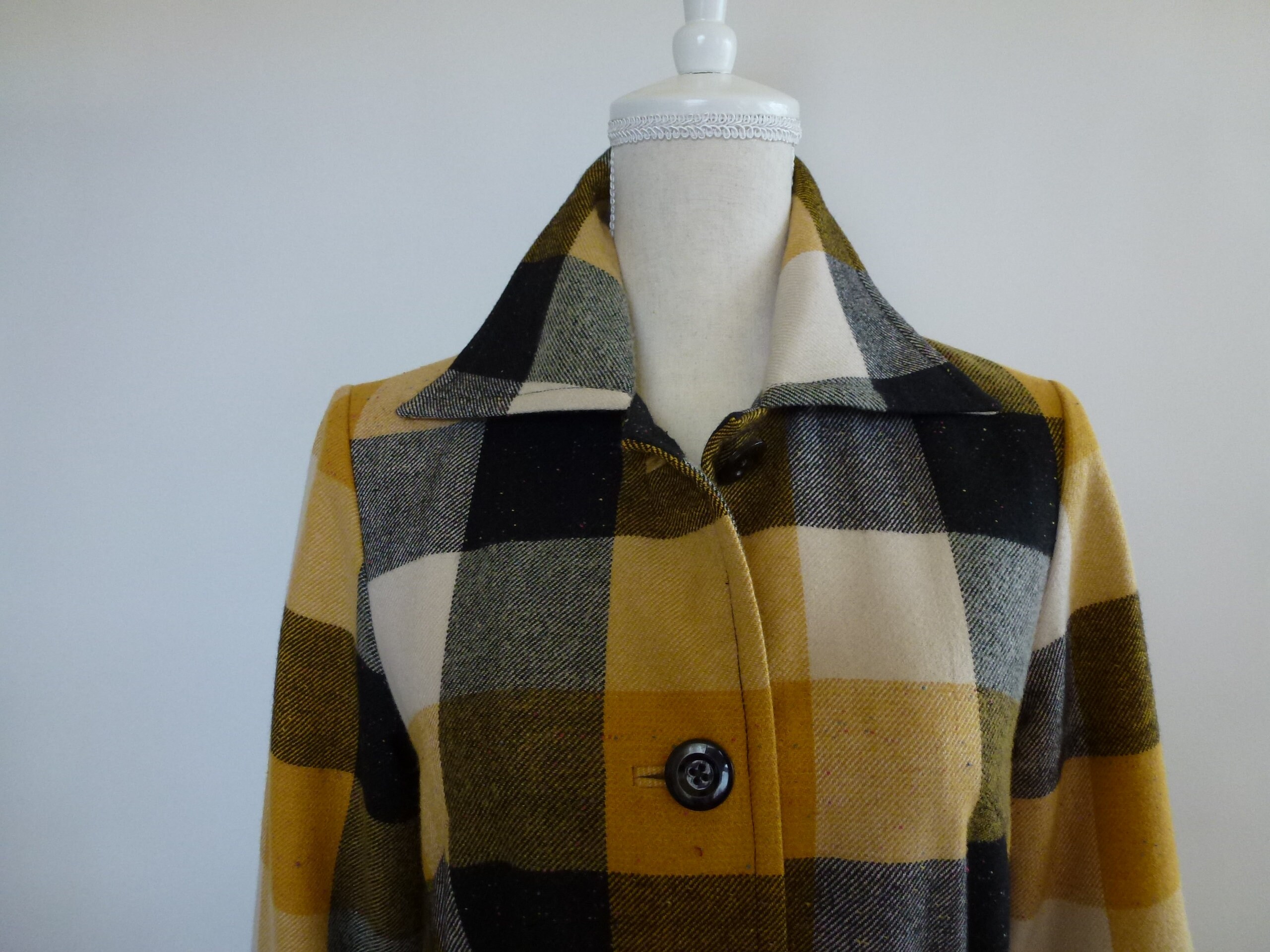 1950's - 60's Vintage Plaid Trench Coat, Buffalo Plaid Bold Marigold ...