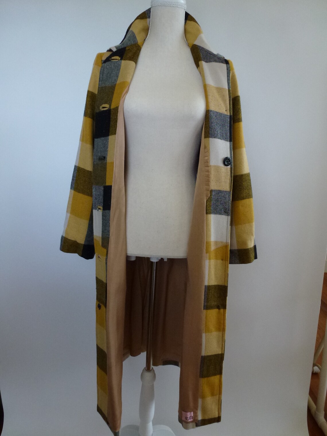 1950's - 60's Vintage Plaid Trench Coat, Buffalo Plaid Bold Marigold ...