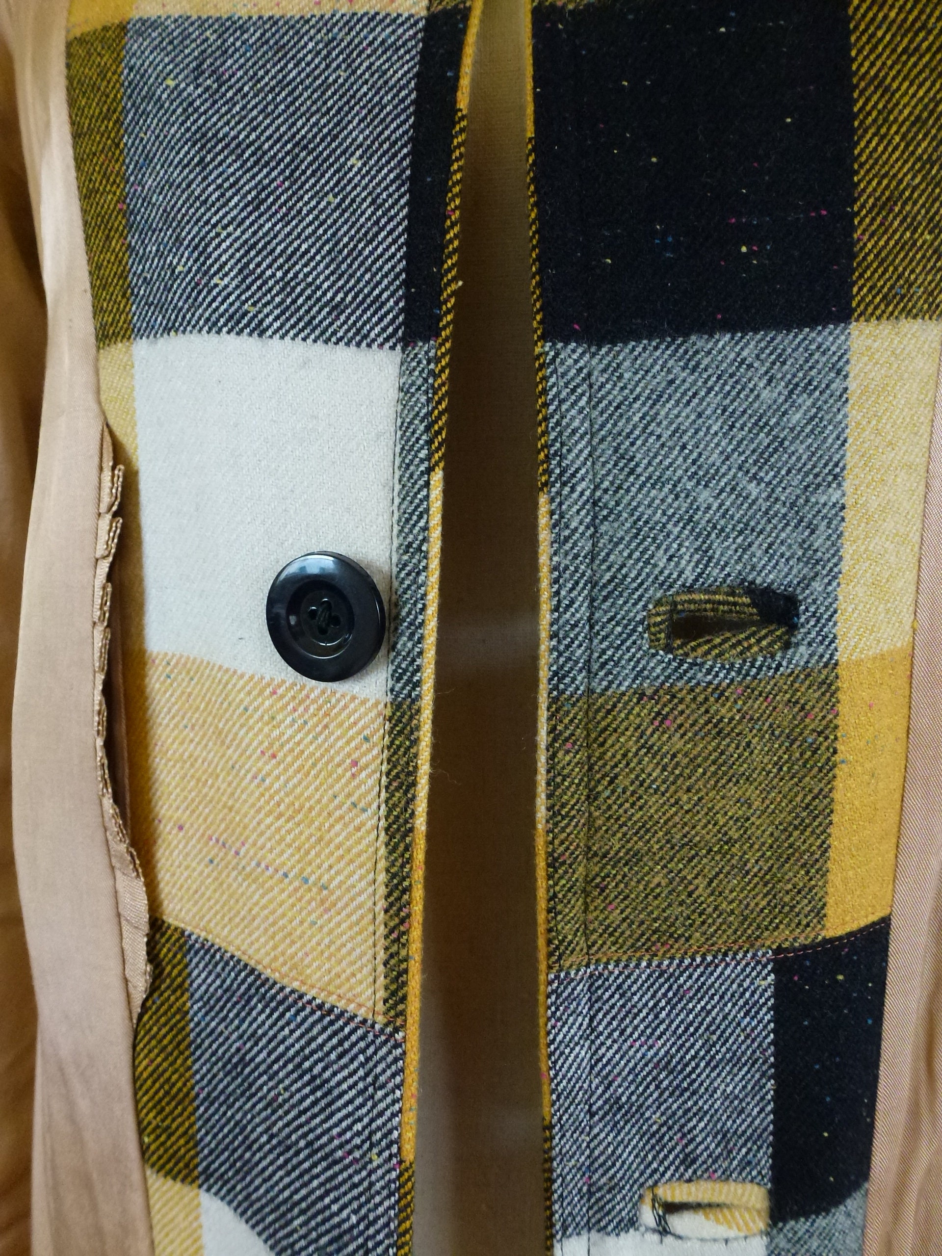 1950's - 60's Vintage Plaid Trench Coat, Buffalo Plaid Bold Marigold ...