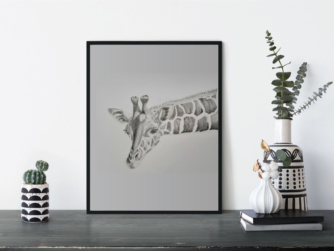 Giraffe Wall Art Graphite Pencil Drawing Giraffe Art Print - Etsy