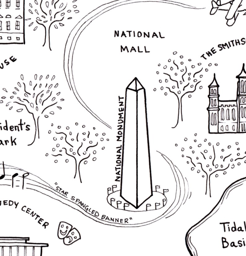 Washington DC City Map Art Print - Black & White - Etsy