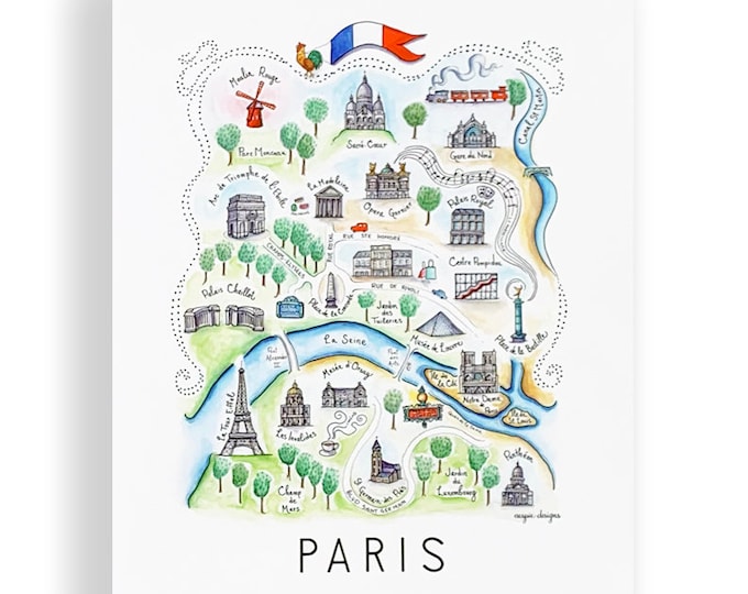 Paris City Map Art Print - Watercolor - Etsy