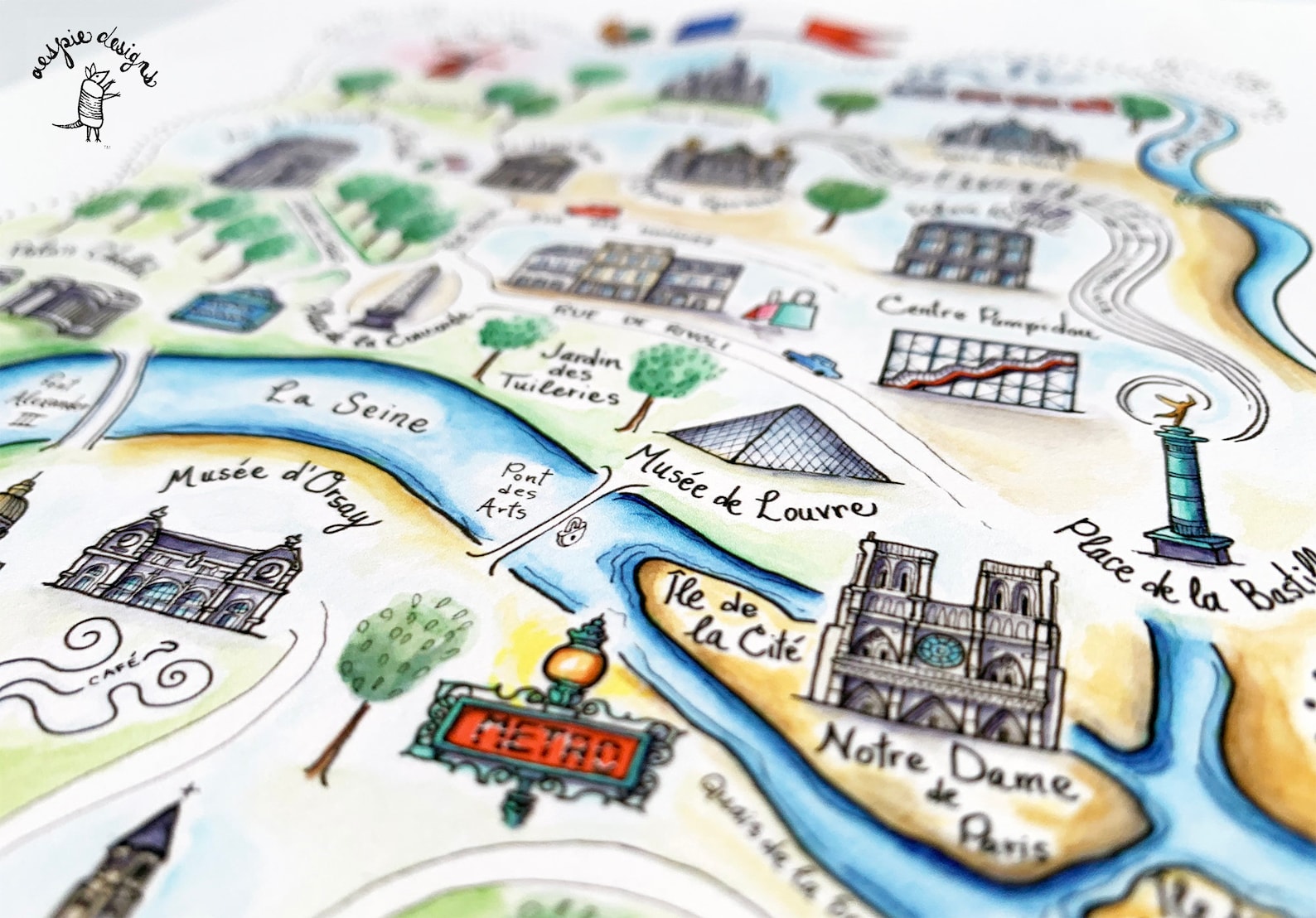 Paris City Map Art Print - Watercolor - Etsy