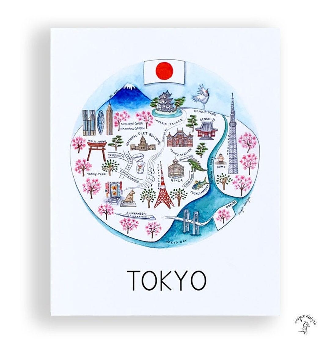 Tokyo City Map Art Print Watercolor - Etsy