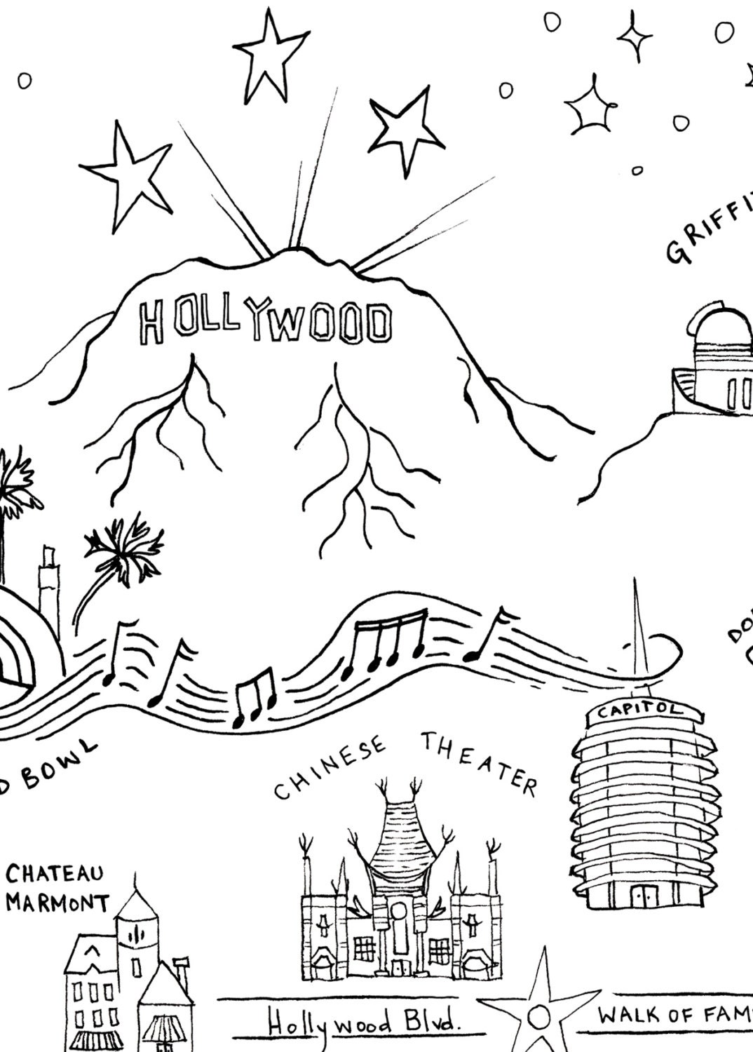Los Angeles City Map Art Print Black & White - Etsy
