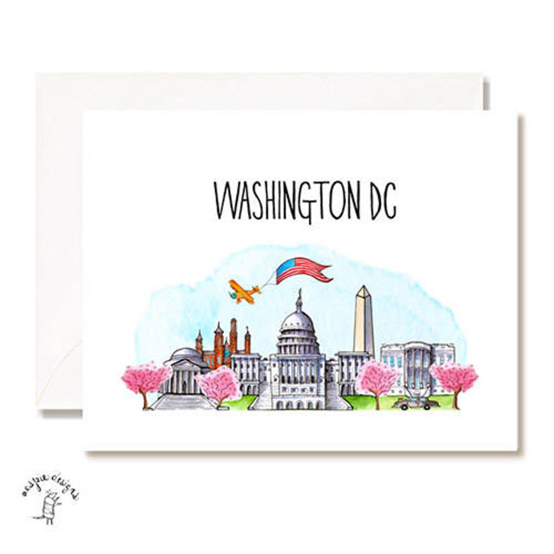 Washington DC Illustration Card - Handmade - Set of 10 - A2 Blank - Etsy UK