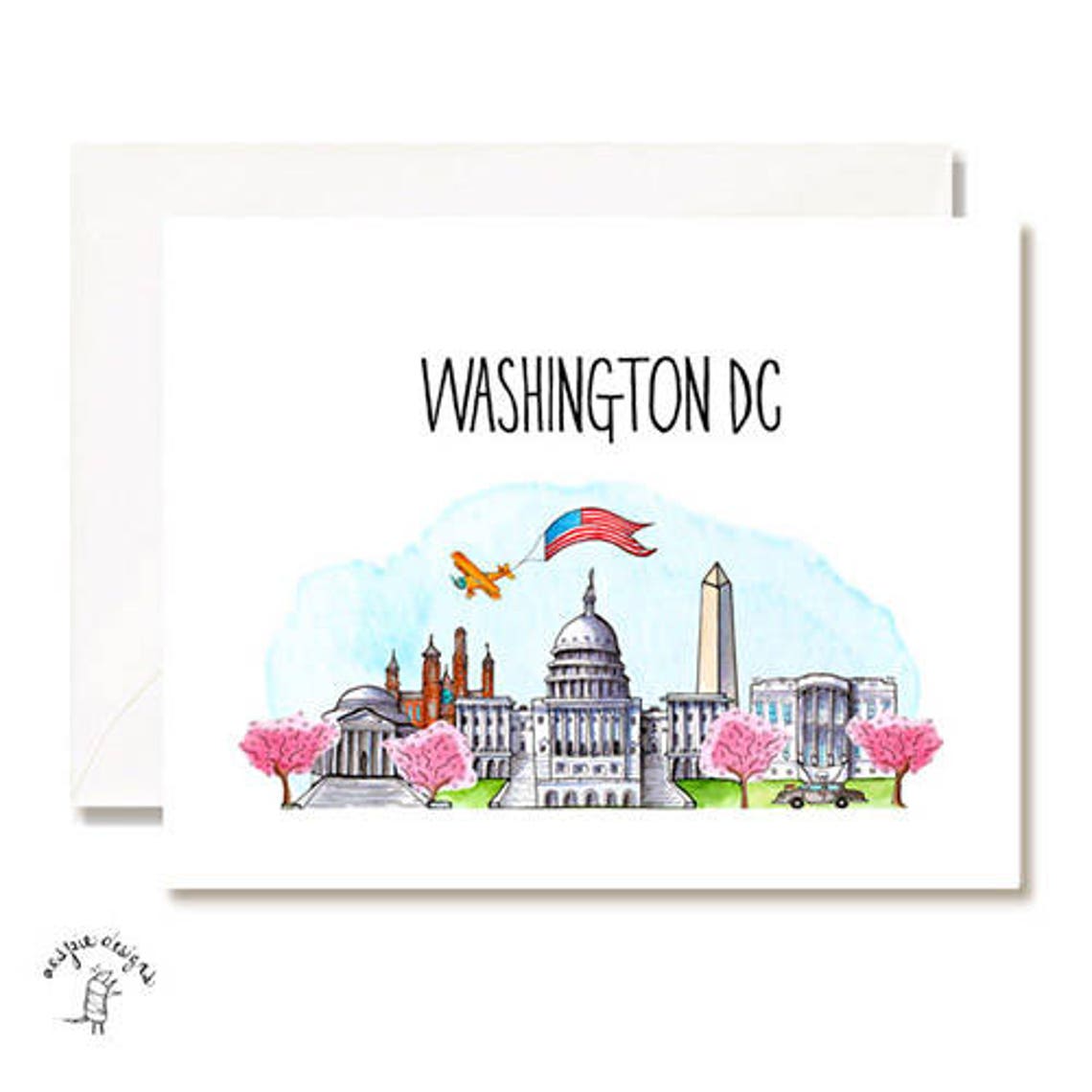 Washington DC Illustration Card Handmade Set of 10 A2 Blank - Etsy UK
