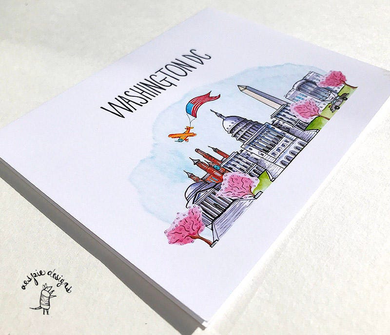 Washington DC Illustration Card Handmade Set of 10 A2 Blank - Etsy UK
