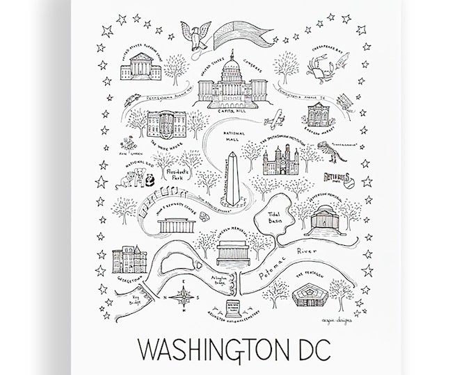 Washington DC City Map Art Print - Black & White - Etsy