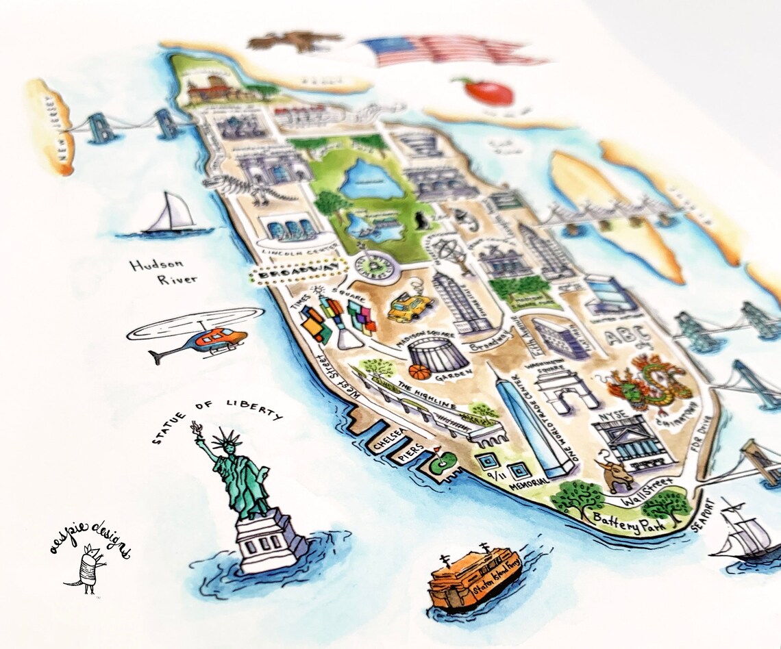 New York City Map Art Print Watercolor - Etsy