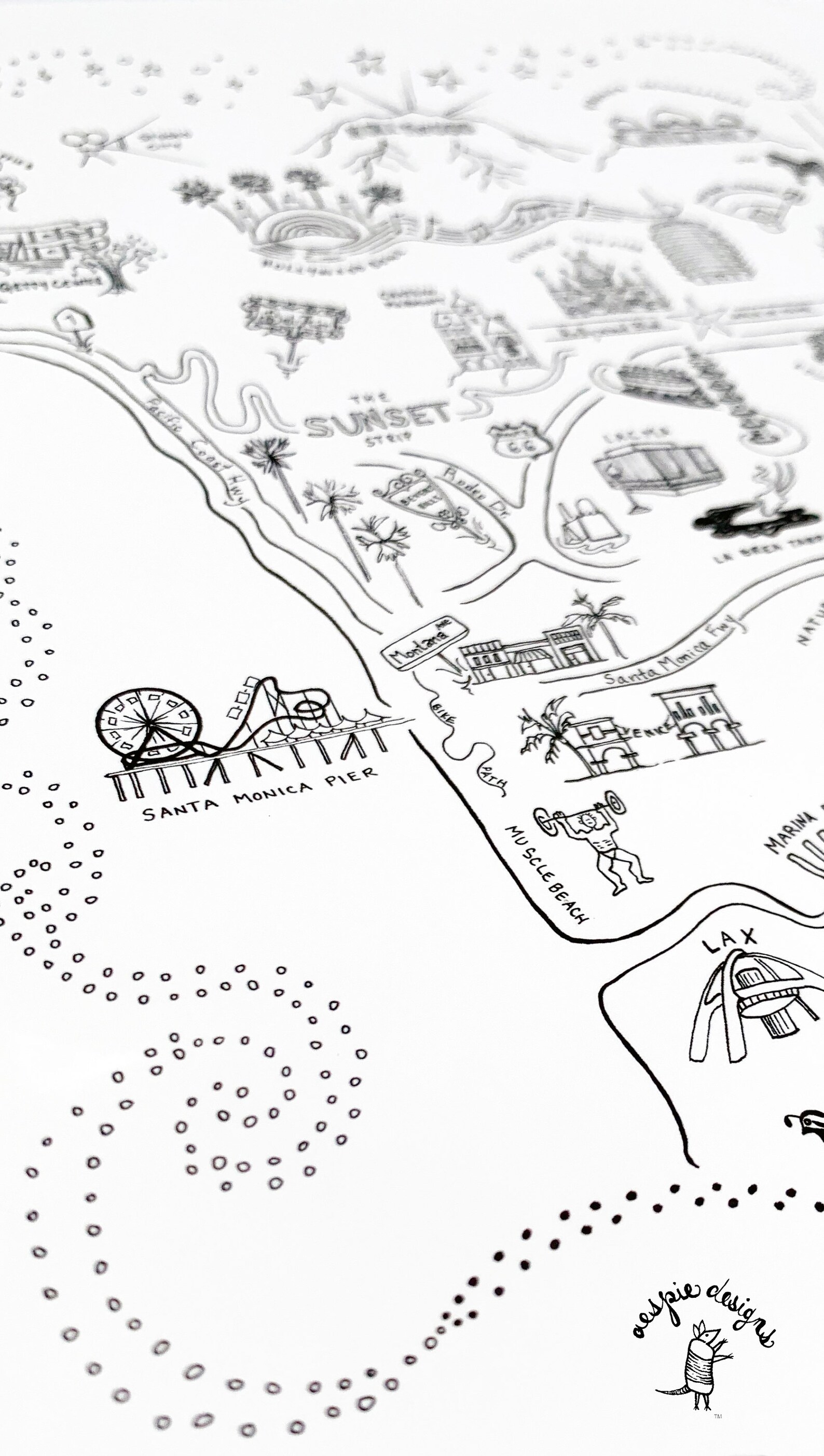 Los Angeles City Map Art Print Black & White - Etsy