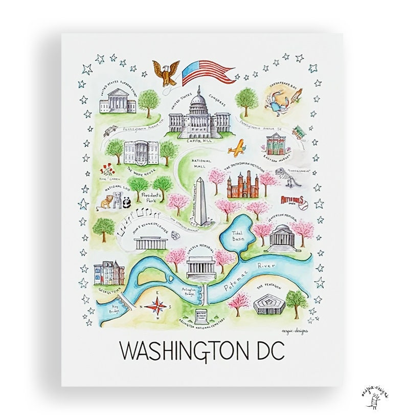 Washington DC City Map Art Print - Watercolor - Etsy