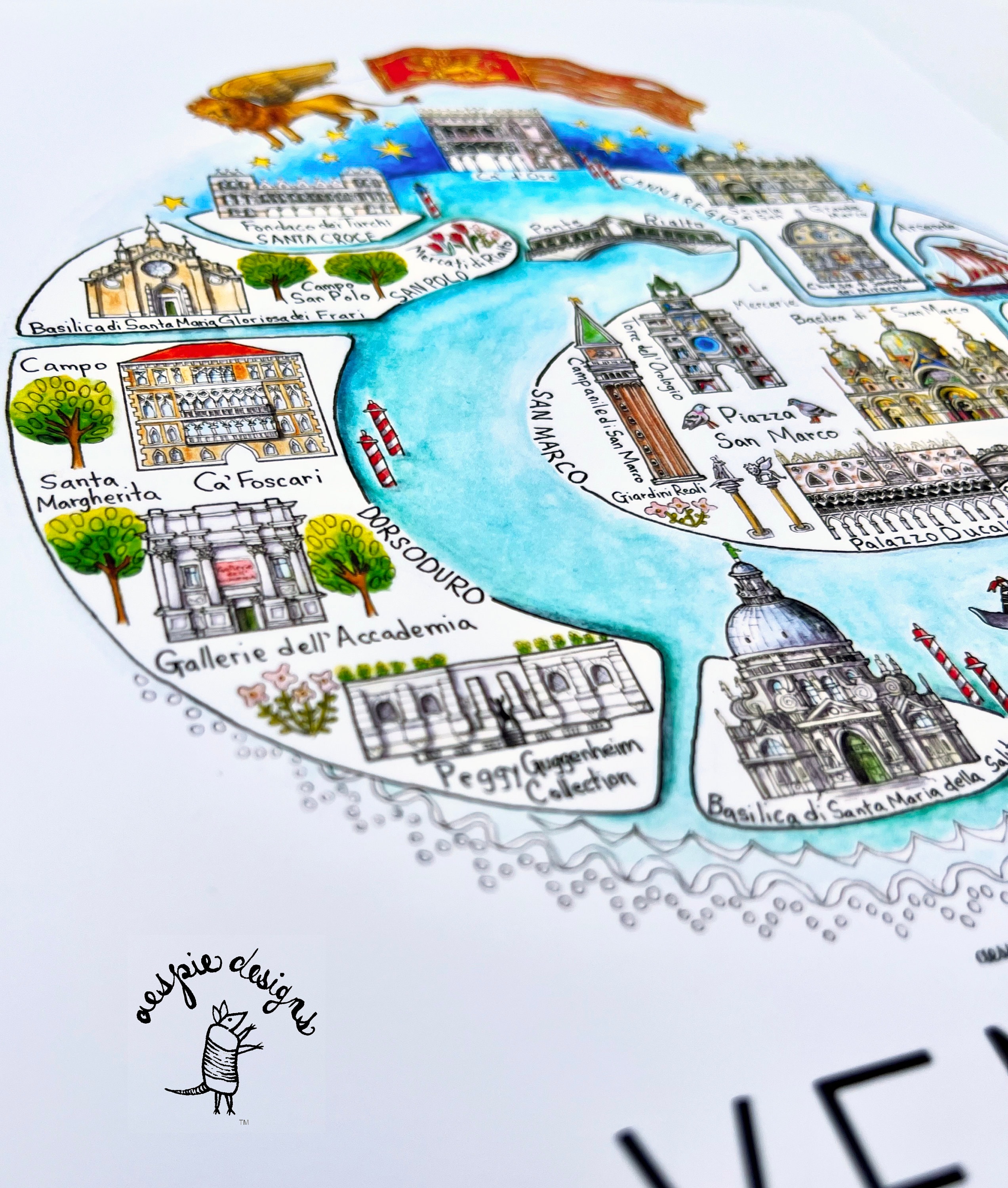 Venice City Map Art Print Watercolor - Etsy