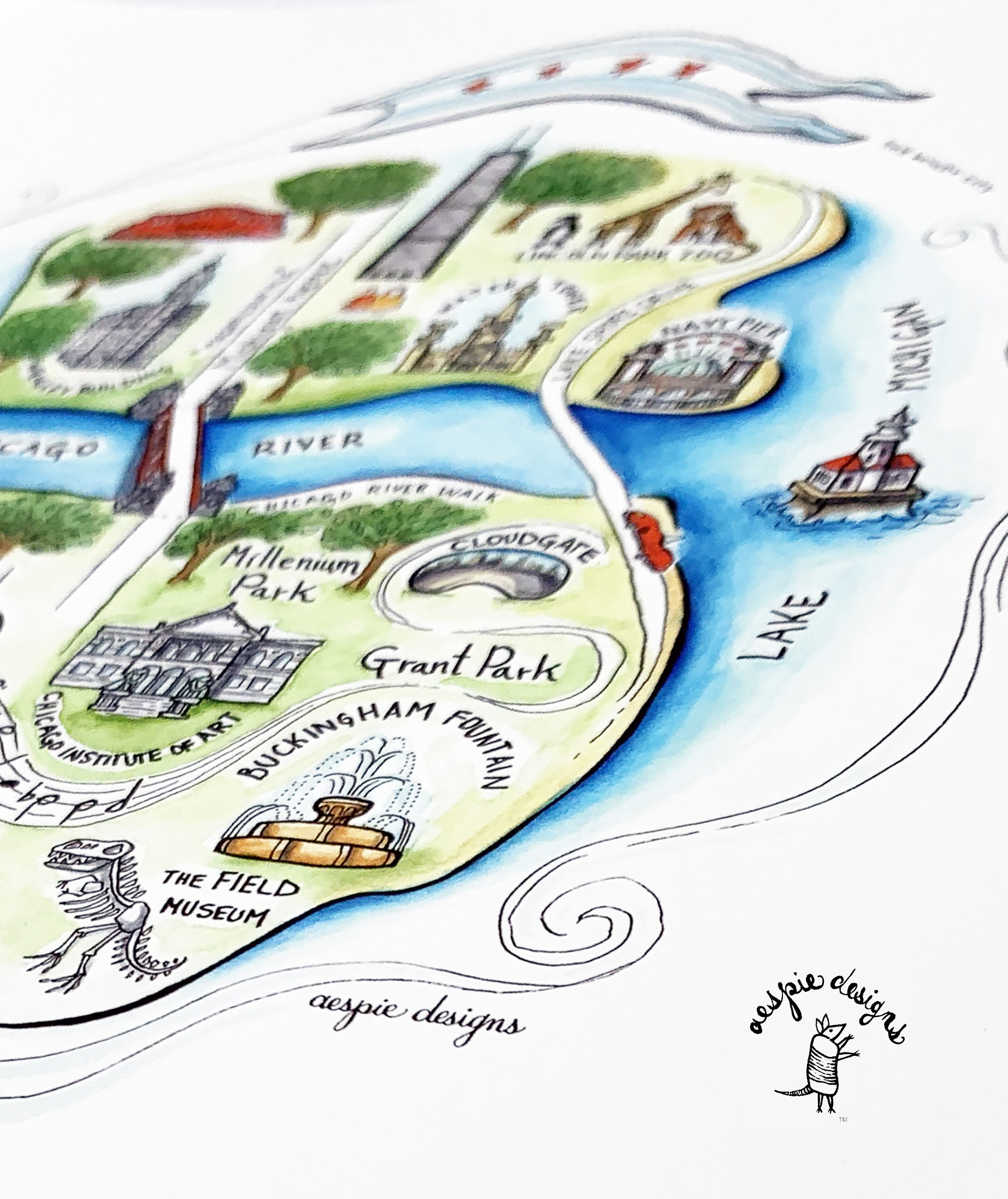 Chicago City Map Art Print - Watercolor - Etsy