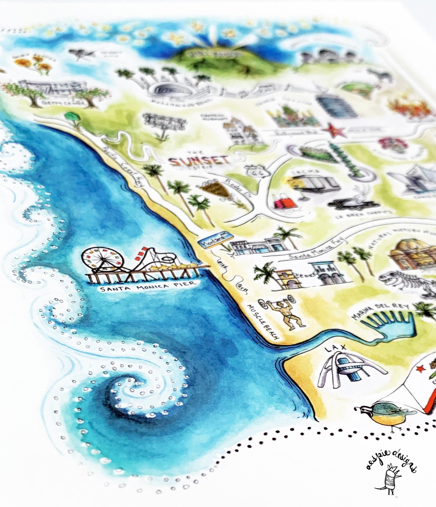 Los Angeles City Map Art Print - Watercolor - Etsy