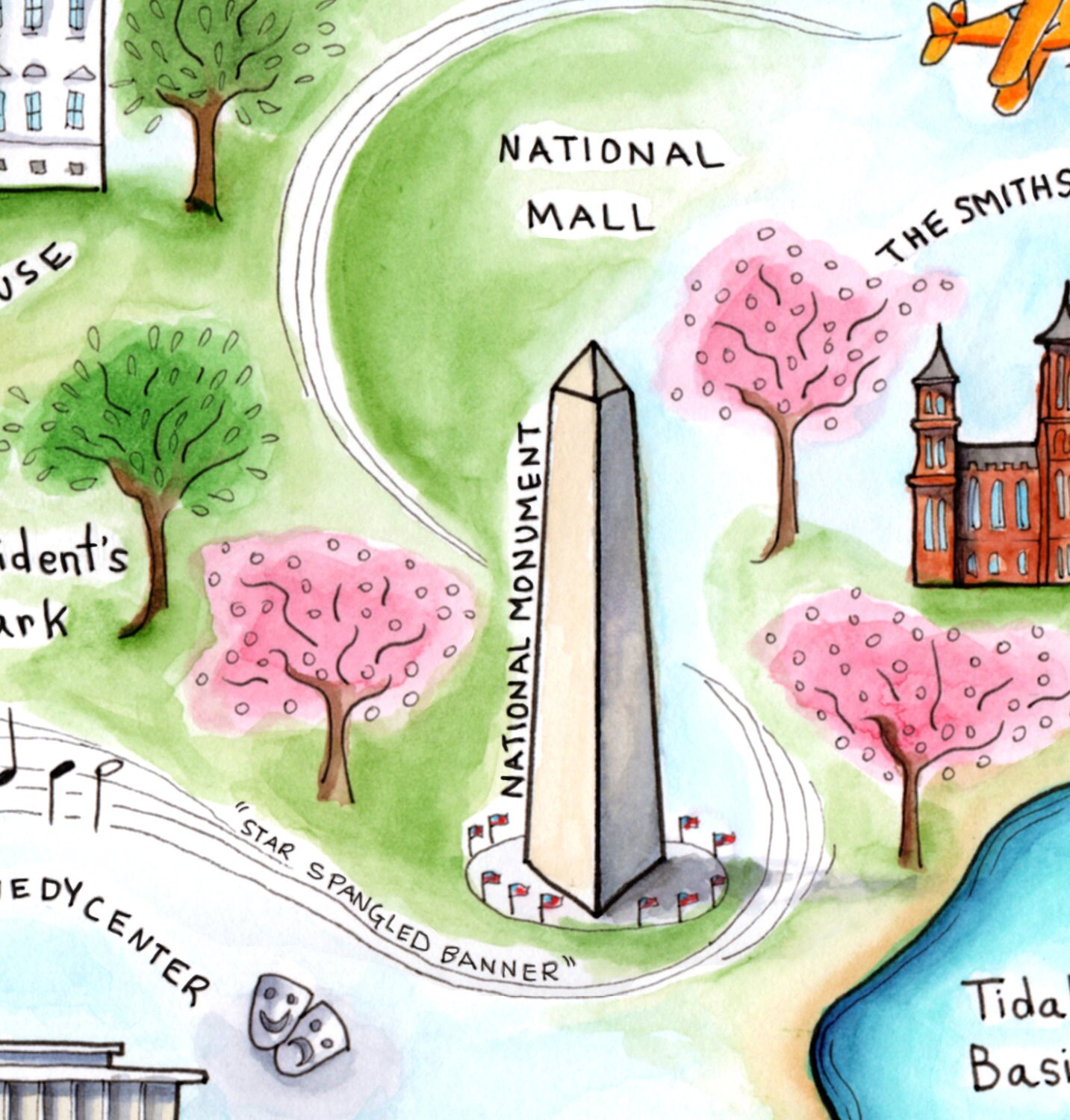 Washington DC City Map Art Print - Watercolor - Etsy