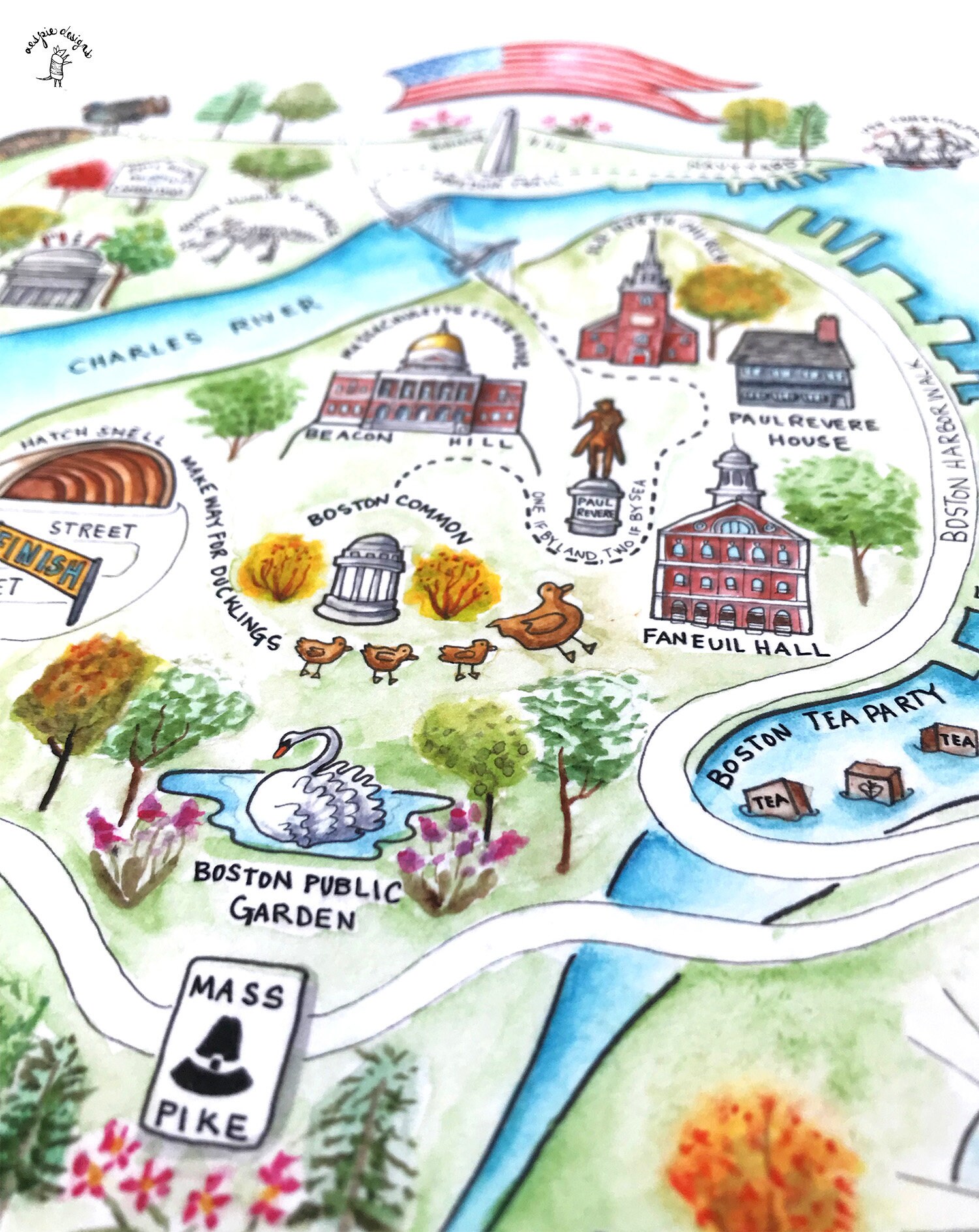 Boston City Map Art Print - Watercolor - Etsy