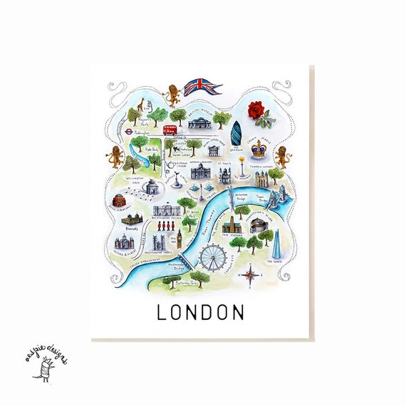 London City Map Art Print Watercolor Illustration | Etsy