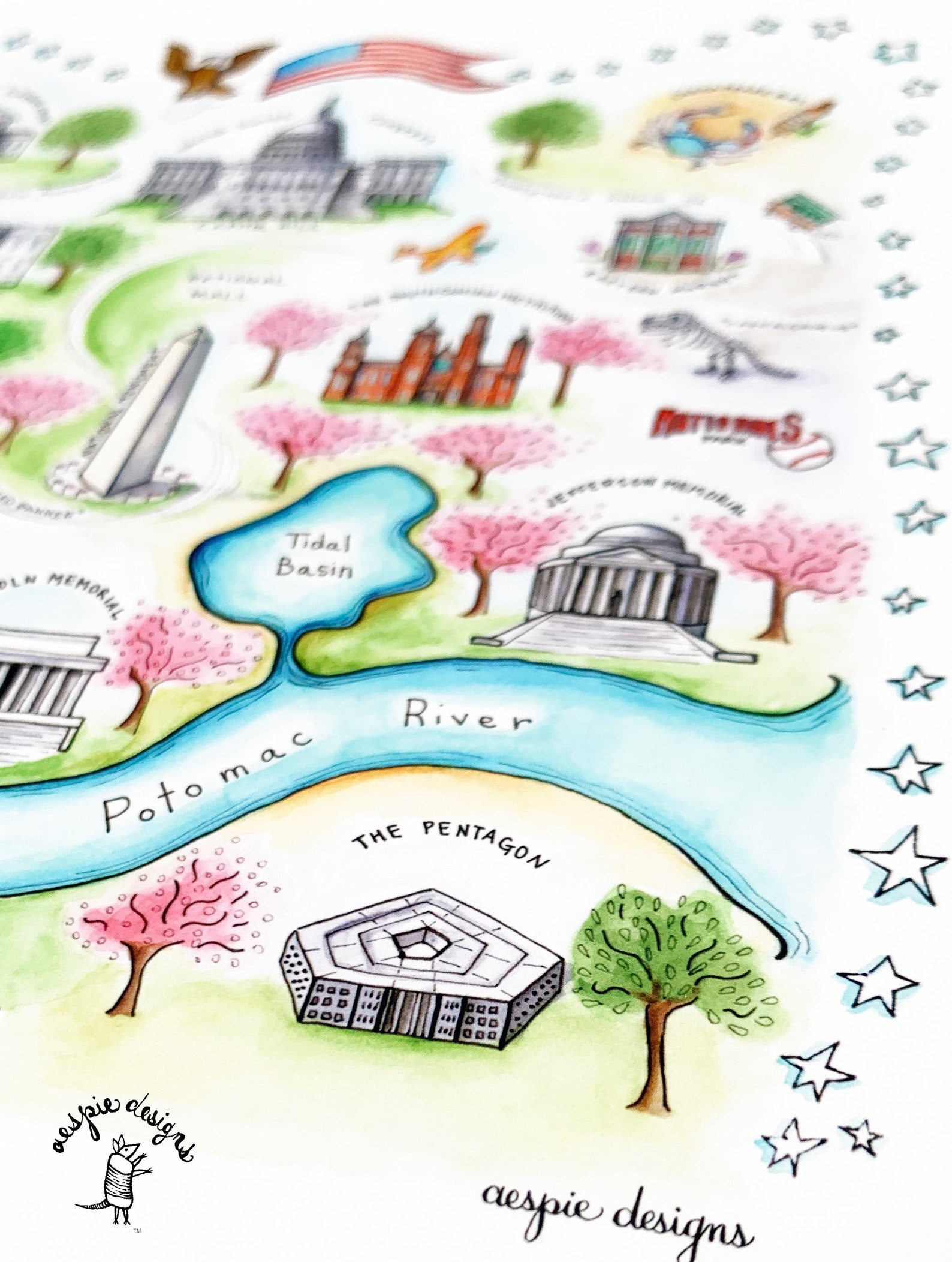 Washington DC City Map Art Print - Watercolor - Etsy